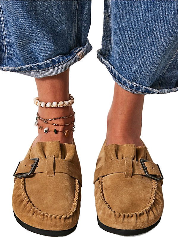 FREE PEOPLE Free People After Riding Suede Mules with Buckle Detail